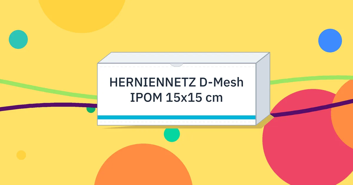 Symbolbild: Packung mit der Aufschrift HERNIENNETZ D-Mesh IPOM 15x15 cm (PZN 00539986) – Verfügbarkeit und Bezug in Apotheken in Frankfurt am Main