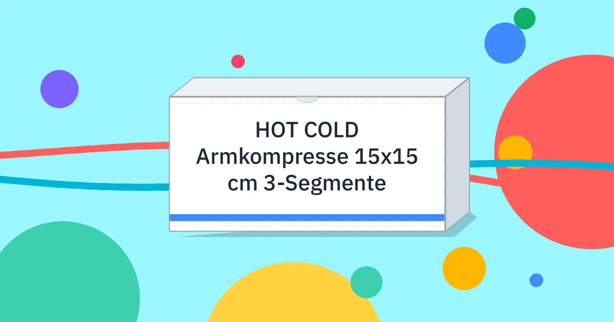 Symbolbild: Packung mit der Aufschrift HOT COLD Armkompresse 15x15 cm 3-Segmente (PZN 07631146) – Verfügbarkeit und Bezug in Apotheken in Frankfurt am Main