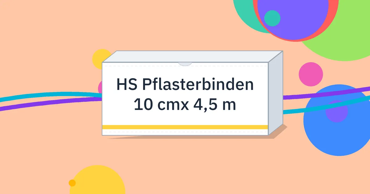 Symbolbild: Packung mit der Aufschrift HS Pflasterbinden 10 cmx 4,5 m (PZN 12596340) – Verfügbarkeit und Bezug in Apotheken in Frankfurt am Main