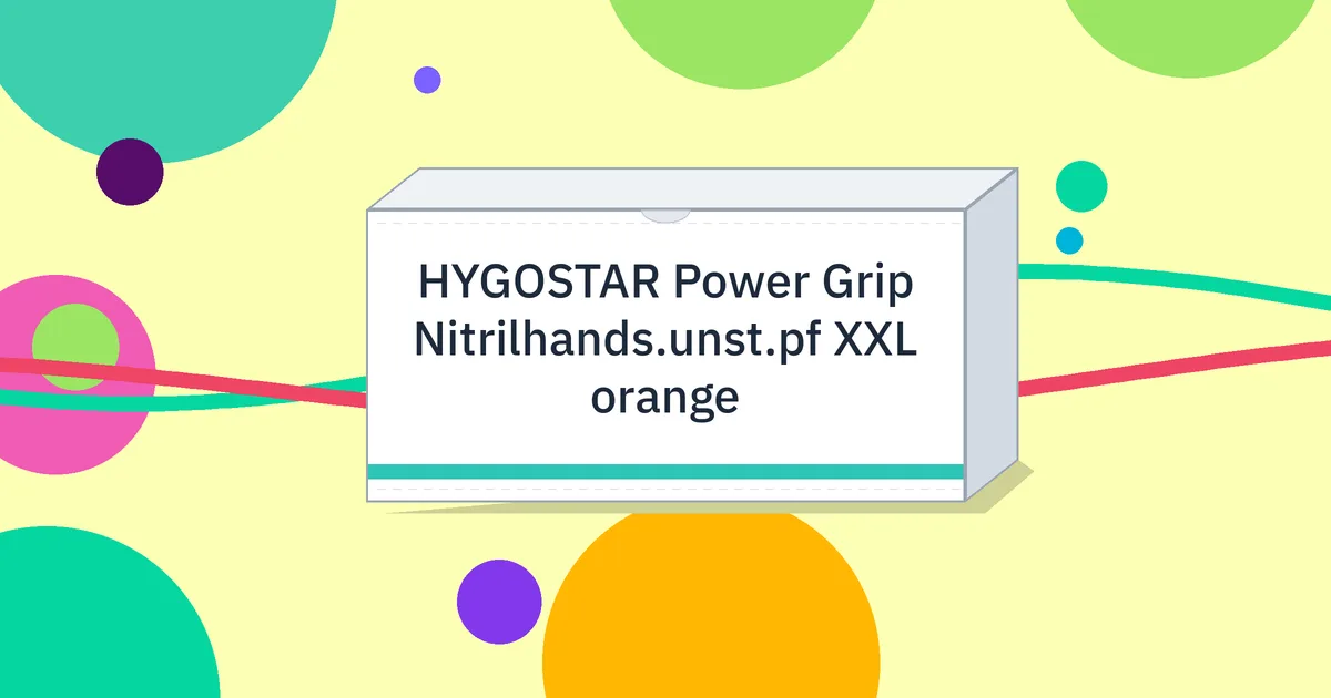 Symbolbild: Packung mit der Aufschrift HYGOSTAR Power Grip Nitrilhands.unst.pf XXL orange (PZN 20772408) – Verfügbarkeit und Bezug in Apotheken in Frankfurt am Main