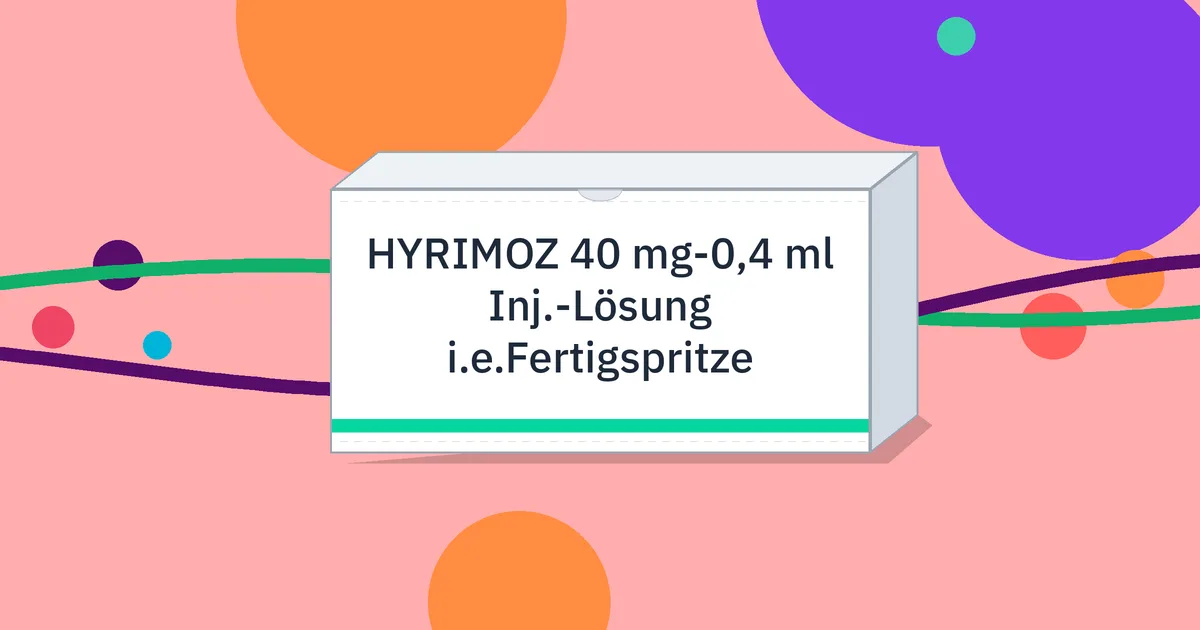 Symbolbild: Packung mit der Aufschrift HYRIMOZ 40 mg-0,4 ml Inj.-Lösung i.e.Fertigspritze (PZN 19170360) – Verfügbarkeit und Bezug in Apotheken in Frankfurt am Main