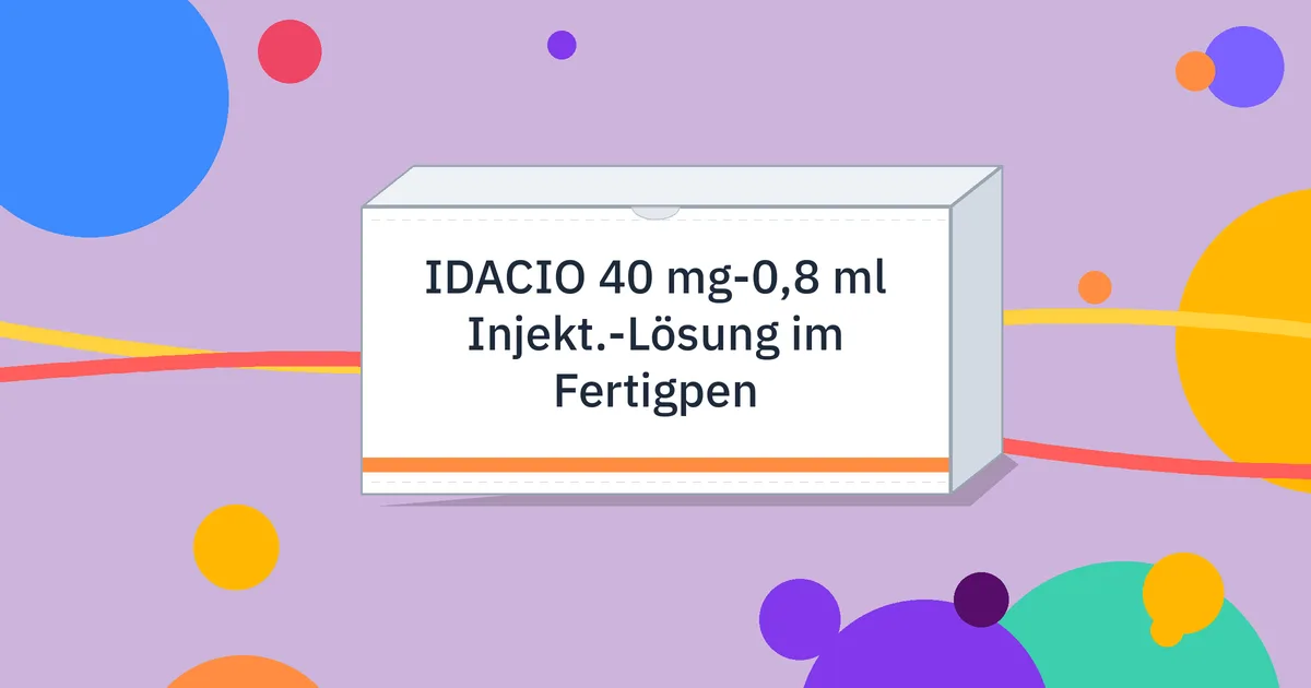 Symbolbild: Packung mit der Aufschrift IDACIO 40 mg-0,8 ml Injekt.-Lösung im Fertigpen (PZN 20900378) – Verfügbarkeit und Bezug in Apotheken in Frankfurt am Main