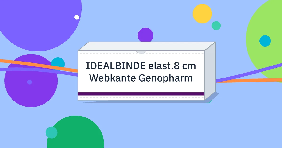 Symbolbild: Packung mit der Aufschrift IDEALBINDE elast.8 cm Webkante Genopharm (PZN 02257654) – Verfügbarkeit und Bezug in Apotheken in Frankfurt am Main