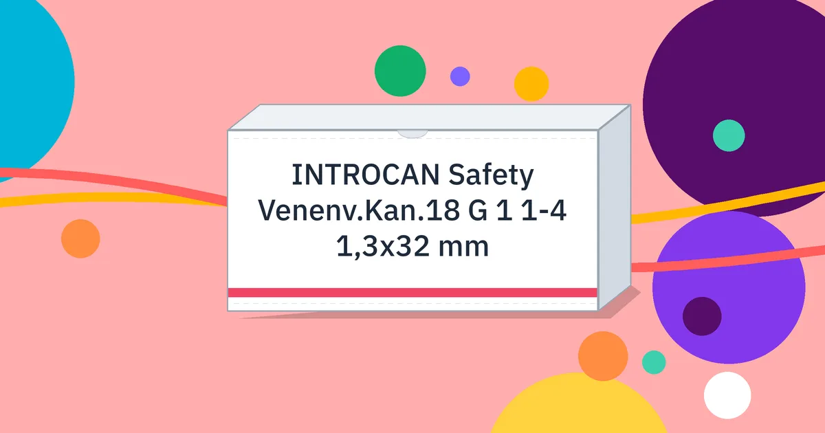 Symbolbild: Packung mit der Aufschrift INTROCAN Safety Venenv.Kan.18 G 1 1-4 1,3x32 mm (PZN 20344813) – Verfügbarkeit und Bezug in Apotheken in Frankfurt am Main