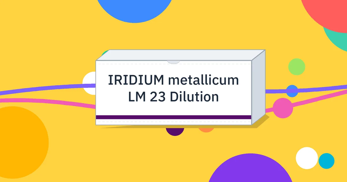 Symbolbild: Packung mit der Aufschrift IRIDIUM metallicum LM 23 Dilution (PZN 12913585) – Verfügbarkeit und Bezug in Apotheken in Frankfurt am Main