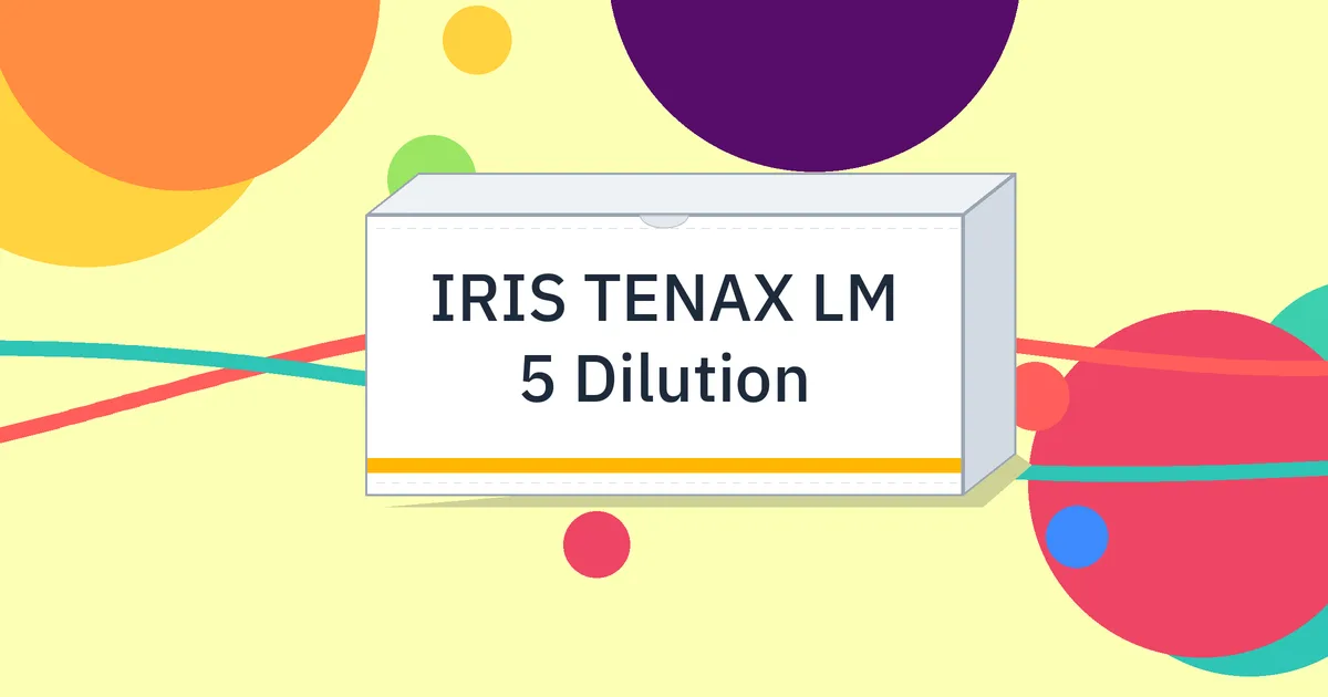 Symbolbild: Packung mit der Aufschrift IRIS TENAX LM 5 Dilution (PZN 12914260) – Verfügbarkeit und Bezug in Apotheken in Frankfurt am Main