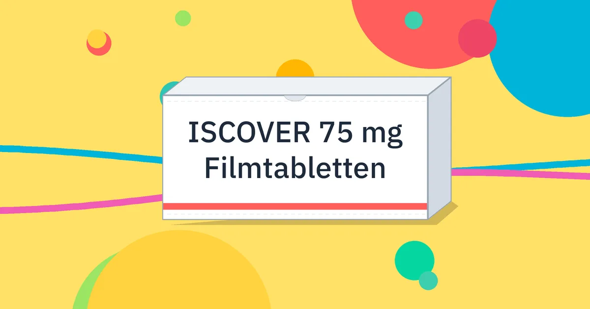 Symbolbild: Packung mit der Aufschrift ISCOVER 75 mg Filmtabletten (PZN 04033806) – Verfügbarkeit und Bezug in Apotheken in Frankfurt am Main