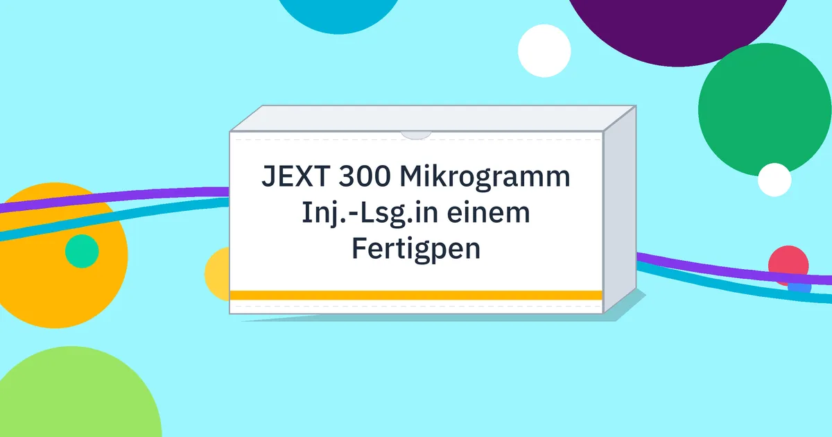 Symbolbild: Packung mit der Aufschrift JEXT 300 Mikrogramm Inj.-Lsg.in einem Fertigpen (PZN 15877855) – Verfügbarkeit und Bezug in Apotheken in Frankfurt am Main