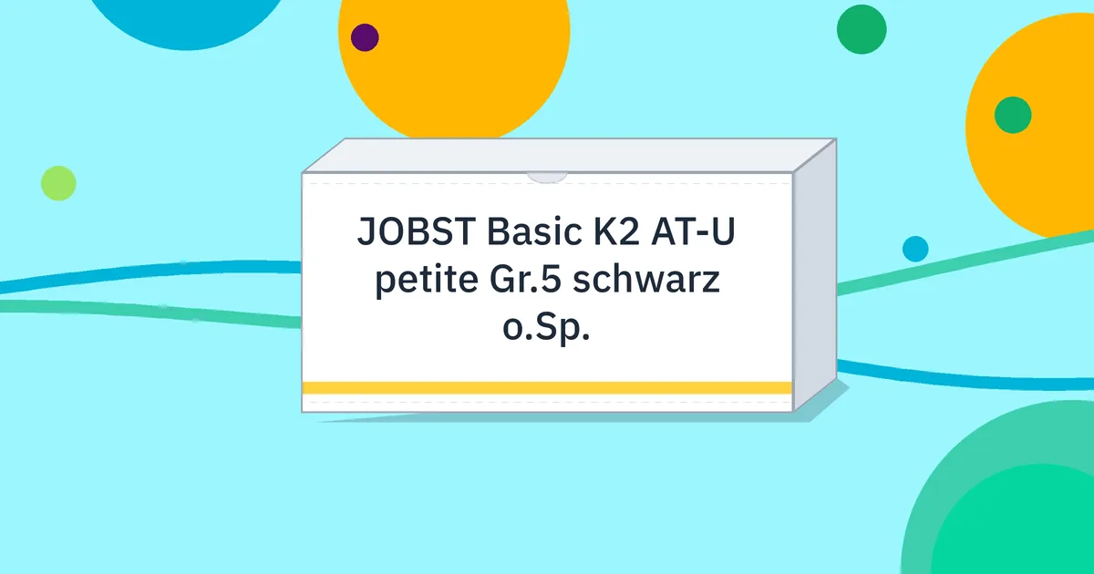Symbolbild: Packung mit der Aufschrift JOBST Basic K2 AT-U petite Gr.5 schwarz o.Sp. (PZN 15312113) – Verfügbarkeit und Bezug in Apotheken in Frankfurt am Main