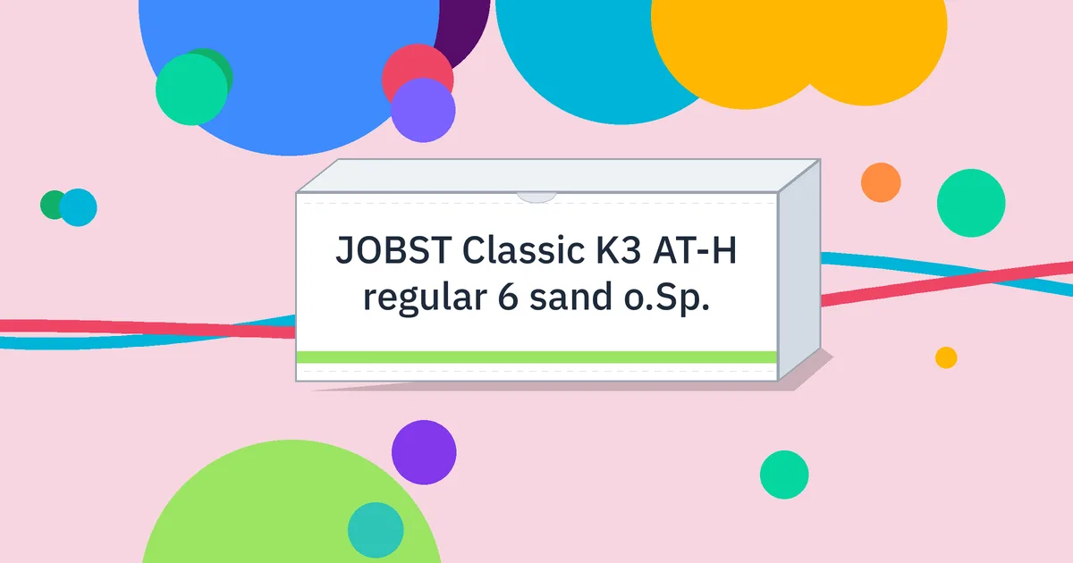 Symbolbild: Packung mit der Aufschrift JOBST Classic K3 AT-H regular 6 sand o.Sp. (PZN 13077872) – Verfügbarkeit und Bezug in Apotheken in Frankfurt am Main