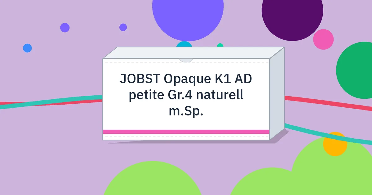 Symbolbild: Packung mit der Aufschrift JOBST Opaque K1 AD petite Gr.4 naturell m.Sp. (PZN 13079078) – Verfügbarkeit und Bezug in Apotheken in Frankfurt am Main