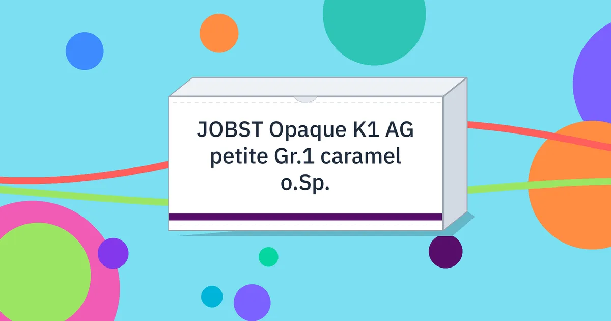 Symbolbild: Packung mit der Aufschrift JOBST Opaque K1 AG petite Gr.1 caramel o.Sp. (PZN 13087238) – Verfügbarkeit und Bezug in Apotheken in Frankfurt am Main