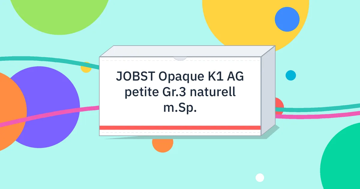Symbolbild: Packung mit der Aufschrift JOBST Opaque K1 AG petite Gr.3 naturell m.Sp. (PZN 13085297) – Verfügbarkeit und Bezug in Apotheken in Frankfurt am Main