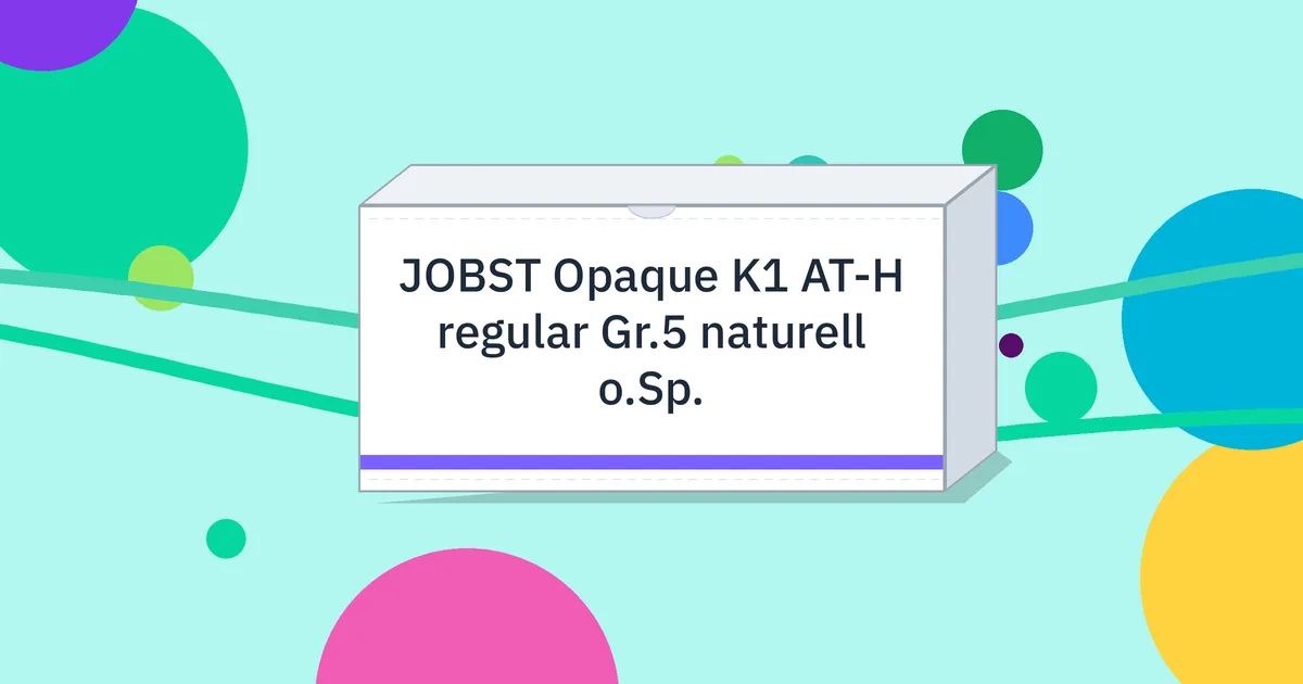 Symbolbild: Packung mit der Aufschrift JOBST Opaque K1 AT-H regular Gr.5 naturell o.Sp. (PZN 13105769) – Verfügbarkeit und Bezug in Apotheken in Frankfurt am Main