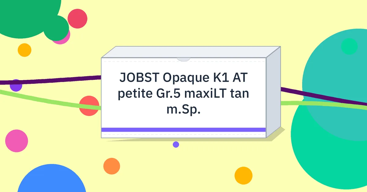 Symbolbild: Packung mit der Aufschrift JOBST Opaque K1 AT petite Gr.5 maxiLT tan m.Sp. (PZN 16276684) – Verfügbarkeit und Bezug in Apotheken in Frankfurt am Main