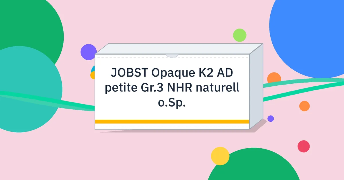 Symbolbild: Packung mit der Aufschrift JOBST Opaque K2 AD petite Gr.3 NHR naturell o.Sp. (PZN 13109833) – Verfügbarkeit und Bezug in Apotheken in Frankfurt am Main