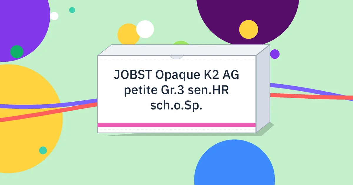 Symbolbild: Packung mit der Aufschrift JOBST Opaque K2 AG petite Gr.3 sen.HR sch.o.Sp. (PZN 12142900) – Verfügbarkeit und Bezug in Apotheken in Frankfurt am Main