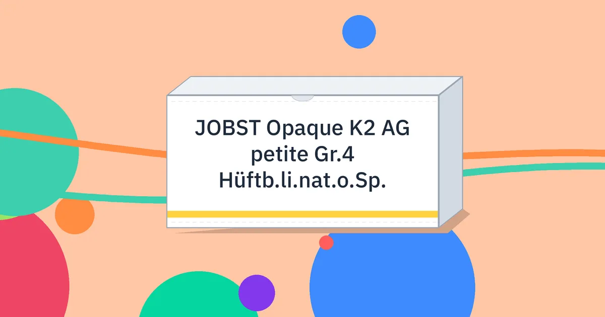 Symbolbild: Packung mit der Aufschrift JOBST Opaque K2 AG petite Gr.4 Hüftb.li.nat.o.Sp. (PZN 13114047) – Verfügbarkeit und Bezug in Apotheken in Frankfurt am Main