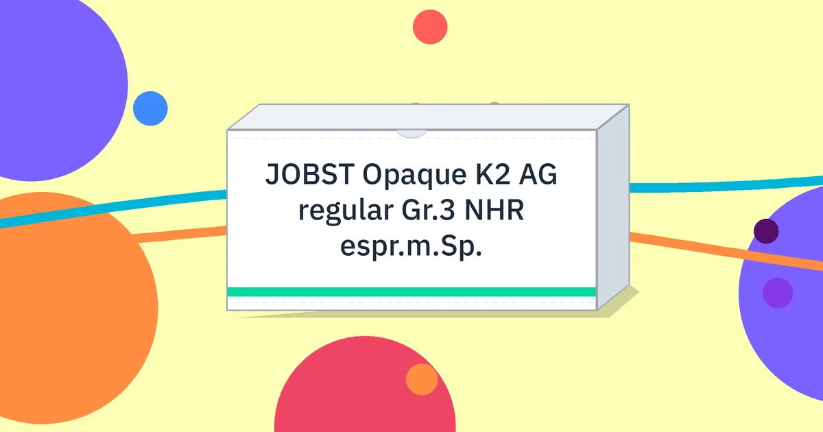 Symbolbild: Packung mit der Aufschrift JOBST Opaque K2 AG regular Gr.3 NHR espr.m.Sp. (PZN 16281900) – Verfügbarkeit und Bezug in Apotheken in Frankfurt am Main