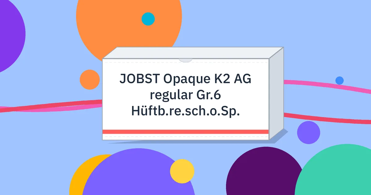 Symbolbild: Packung mit der Aufschrift JOBST Opaque K2 AG regular Gr.6 Hüftb.re.sch.o.Sp. (PZN 13117809) – Verfügbarkeit und Bezug in Apotheken in Frankfurt am Main