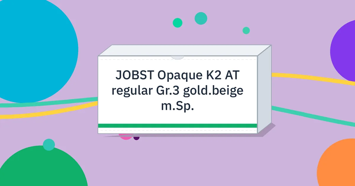 Symbolbild: Packung mit der Aufschrift JOBST Opaque K2 AT regular Gr.3 gold.beige m.Sp. (PZN 16289250) – Verfügbarkeit und Bezug in Apotheken in Frankfurt am Main