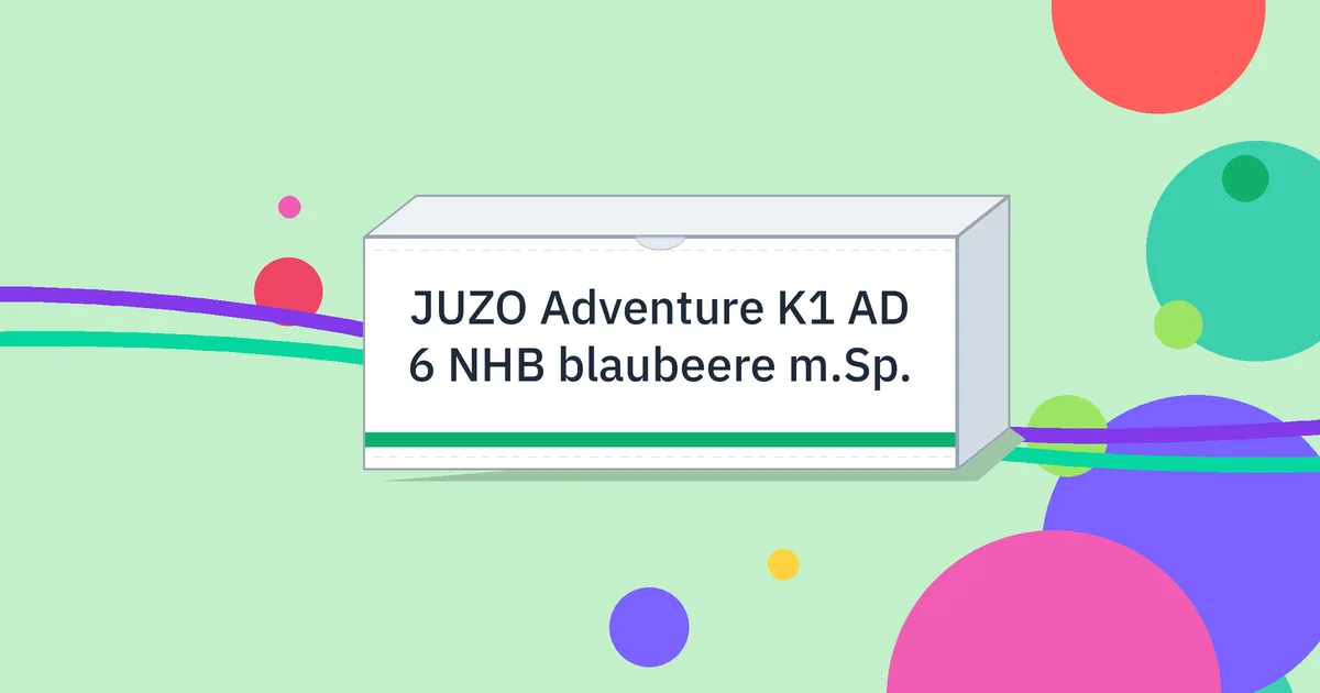 Symbolbild: Packung mit der Aufschrift JUZO Adventure K1 AD 6 NHB blaubeere m.Sp. (PZN 16346539) – Verfügbarkeit und Bezug in Apotheken in Frankfurt am Main