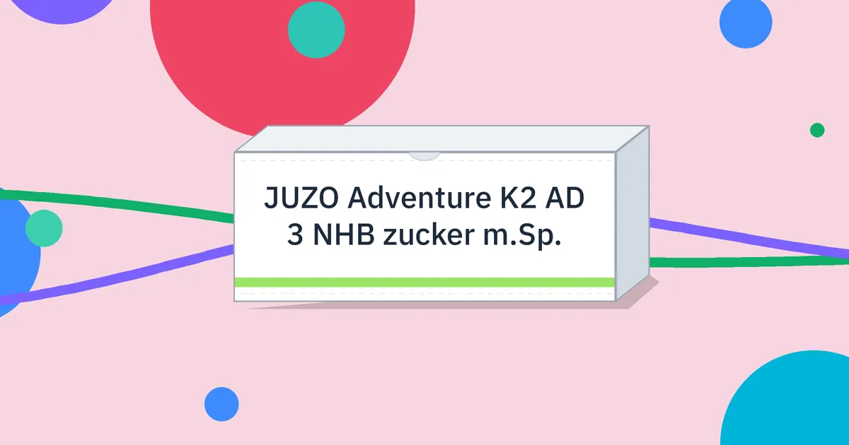 Symbolbild: Packung mit der Aufschrift JUZO Adventure K2 AD 3 NHB zucker m.Sp. (PZN 16342783) – Verfügbarkeit und Bezug in Apotheken in Frankfurt am Main