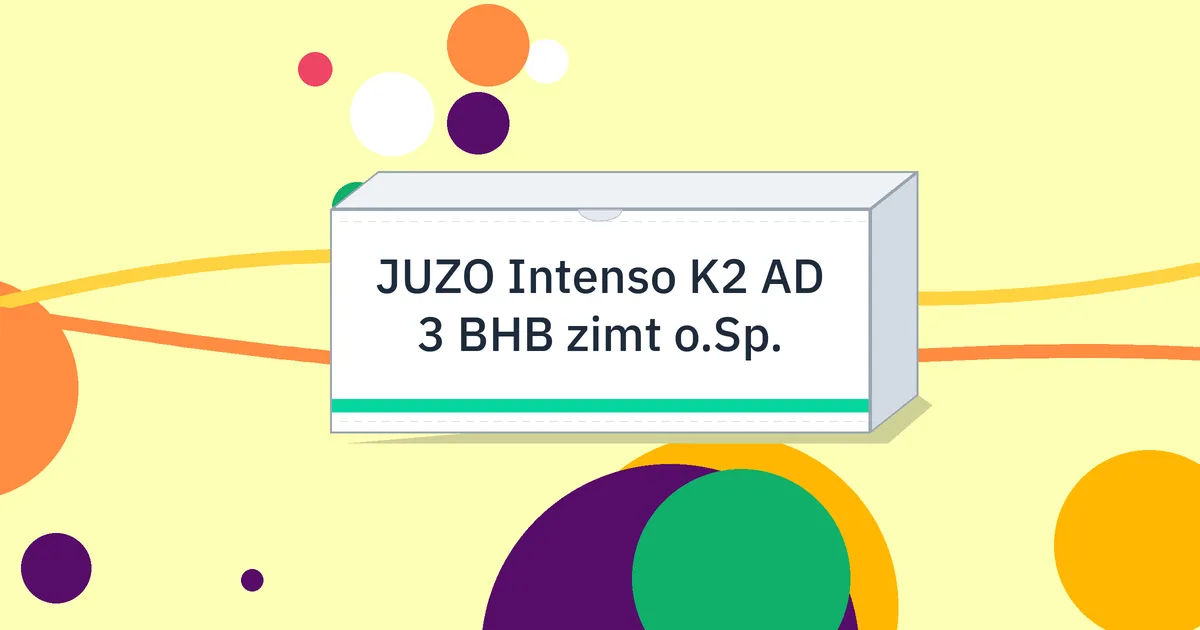 Symbolbild: Packung mit der Aufschrift JUZO Intenso K2 AD 3 BHB zimt o.Sp. (PZN 18623753) – Verfügbarkeit und Bezug in Apotheken in Frankfurt am Main