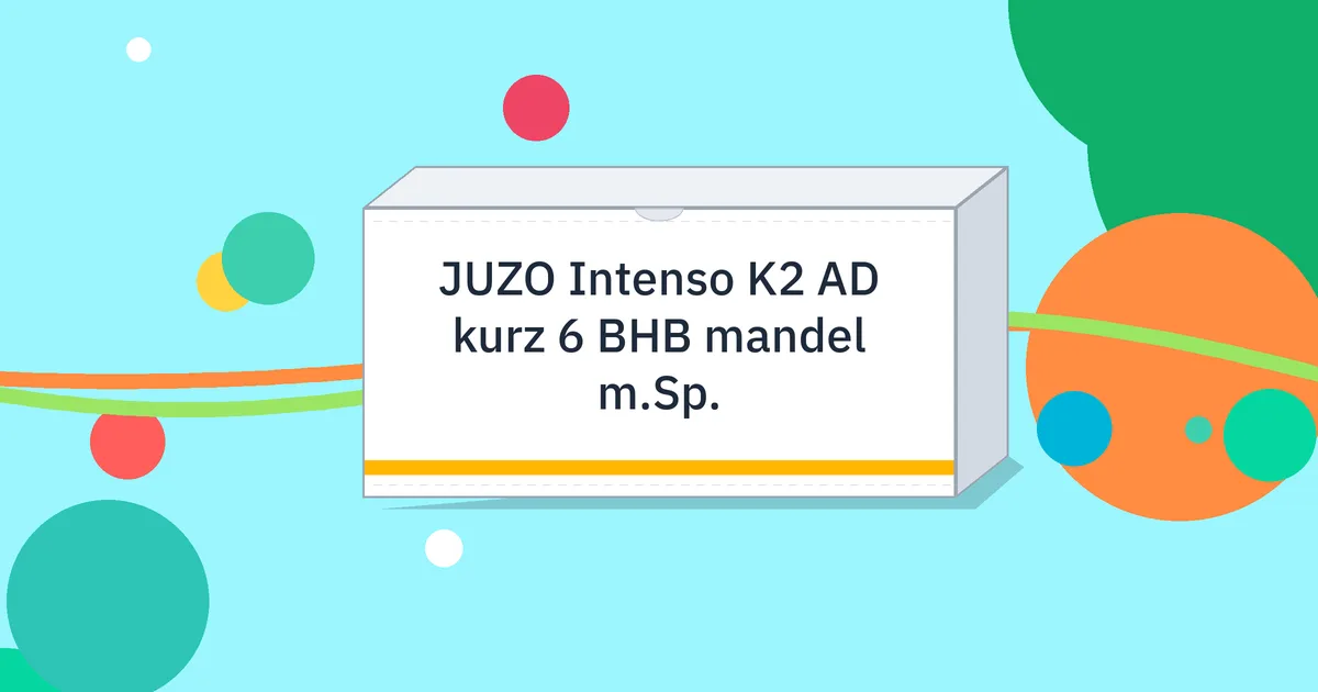 Symbolbild: Packung mit der Aufschrift JUZO Intenso K2 AD kurz 6 BHB mandel m.Sp. (PZN 18614659) – Verfügbarkeit und Bezug in Apotheken in Frankfurt am Main