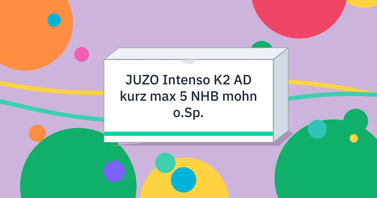 Symbolbild: Packung mit der Aufschrift JUZO Intenso K2 AD kurz max 5 NHB mohn o.Sp. (PZN 18622908) – Verfügbarkeit und Bezug in Apotheken in Frankfurt am Main