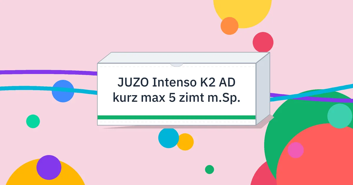 Symbolbild: Packung mit der Aufschrift JUZO Intenso K2 AD kurz max 5 zimt m.Sp. (PZN 18608570) – Verfügbarkeit und Bezug in Apotheken in Frankfurt am Main