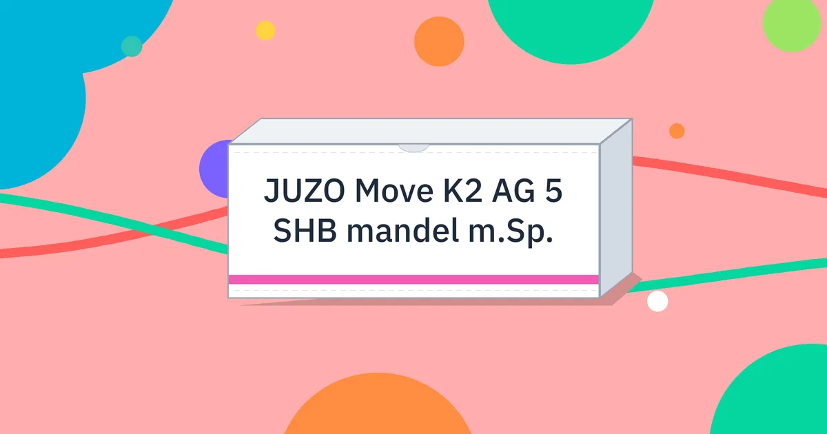 Symbolbild: Packung mit der Aufschrift JUZO Move K2 AG 5 SHB mandel m.Sp. (PZN 16651171) – Verfügbarkeit und Bezug in Apotheken in Frankfurt am Main