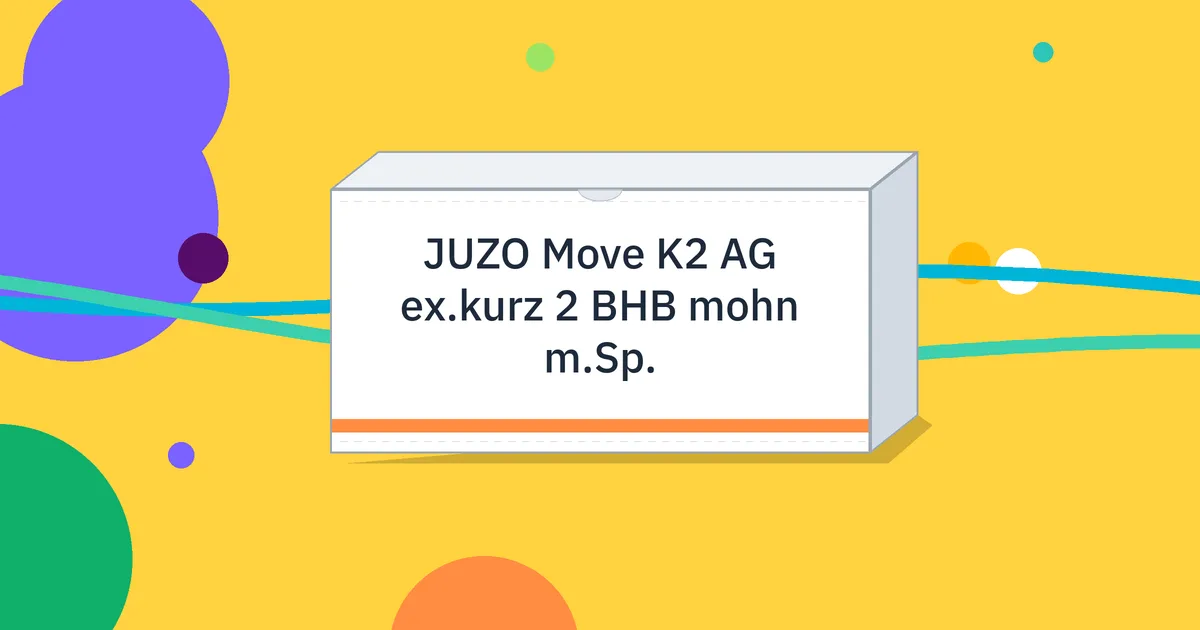 Symbolbild: Packung mit der Aufschrift JUZO Move K2 AG ex.kurz 2 BHB mohn m.Sp. (PZN 18563732) – Verfügbarkeit und Bezug in Apotheken in Frankfurt am Main