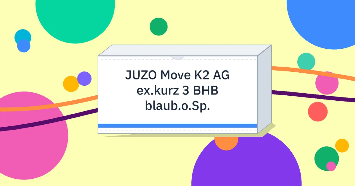 Symbolbild: Packung mit der Aufschrift JUZO Move K2 AG ex.kurz 3 BHB blaub.o.Sp. (PZN 18565671) – Verfügbarkeit und Bezug in Apotheken in Frankfurt am Main