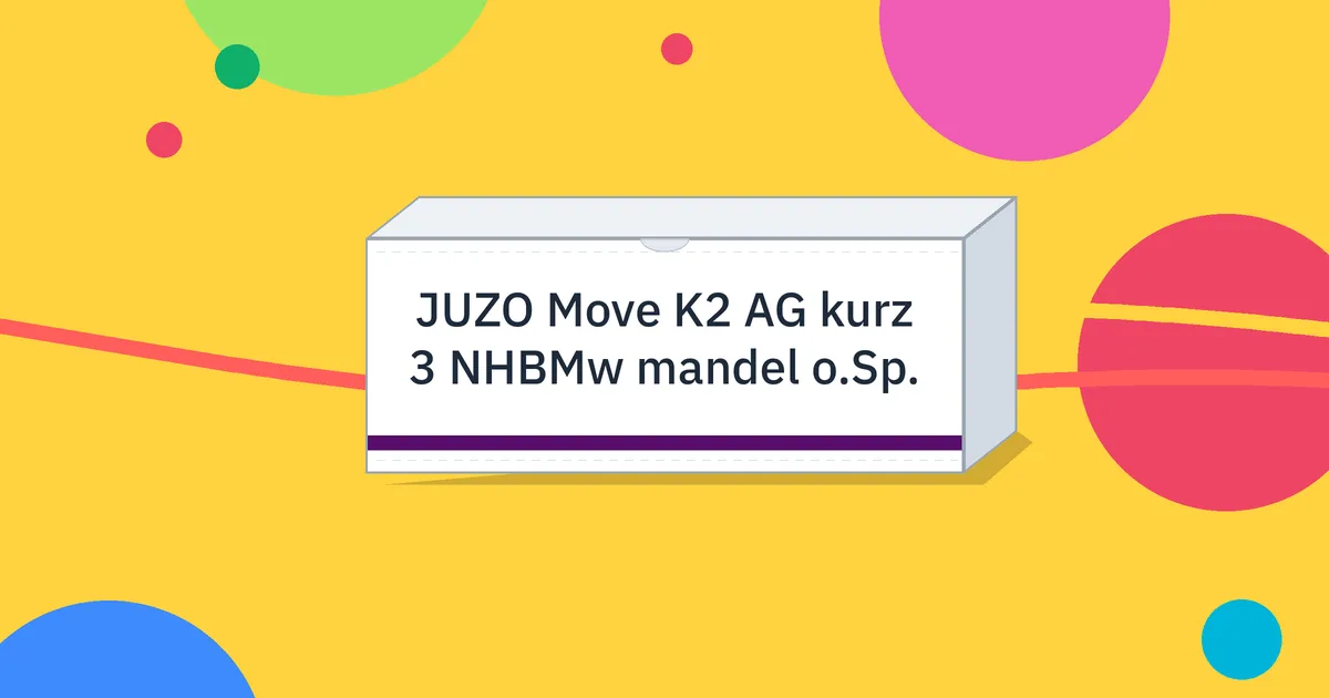 Symbolbild: Packung mit der Aufschrift JUZO Move K2 AG kurz 3 NHBMw mandel o.Sp. (PZN 16644716) – Verfügbarkeit und Bezug in Apotheken in Frankfurt am Main
