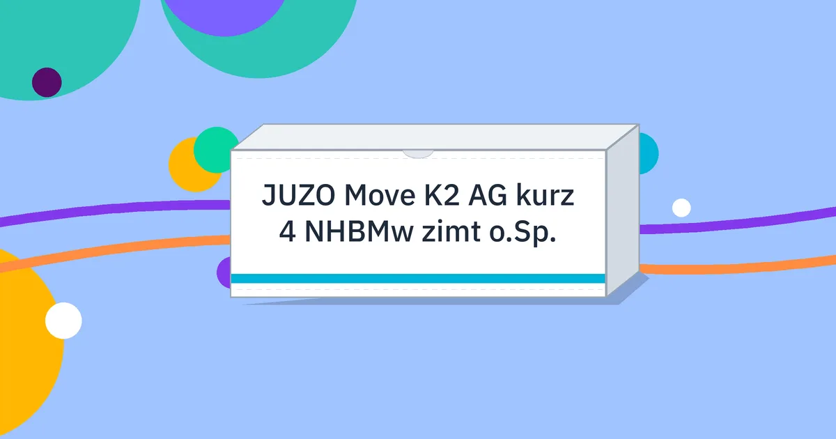 Symbolbild: Packung mit der Aufschrift JUZO Move K2 AG kurz 4 NHBMw zimt o.Sp. (PZN 18529474) – Verfügbarkeit und Bezug in Apotheken in Frankfurt am Main
