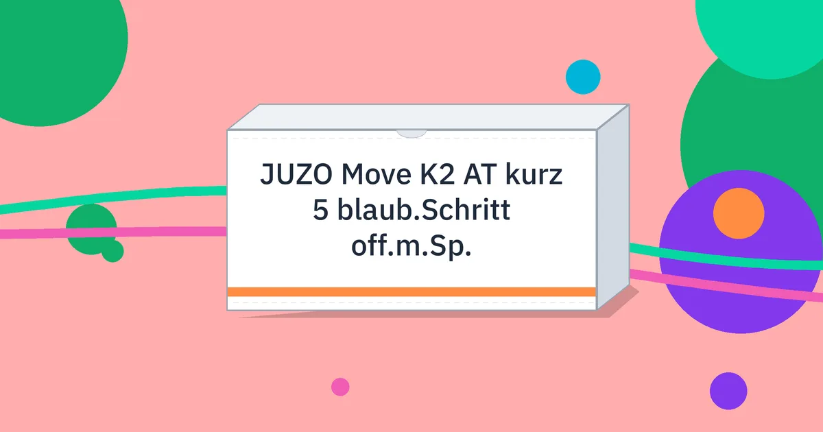 Symbolbild: Packung mit der Aufschrift JUZO Move K2 AT kurz 5 blaub.Schritt off.m.Sp. (PZN 20674462) – Verfügbarkeit und Bezug in Apotheken in Frankfurt am Main