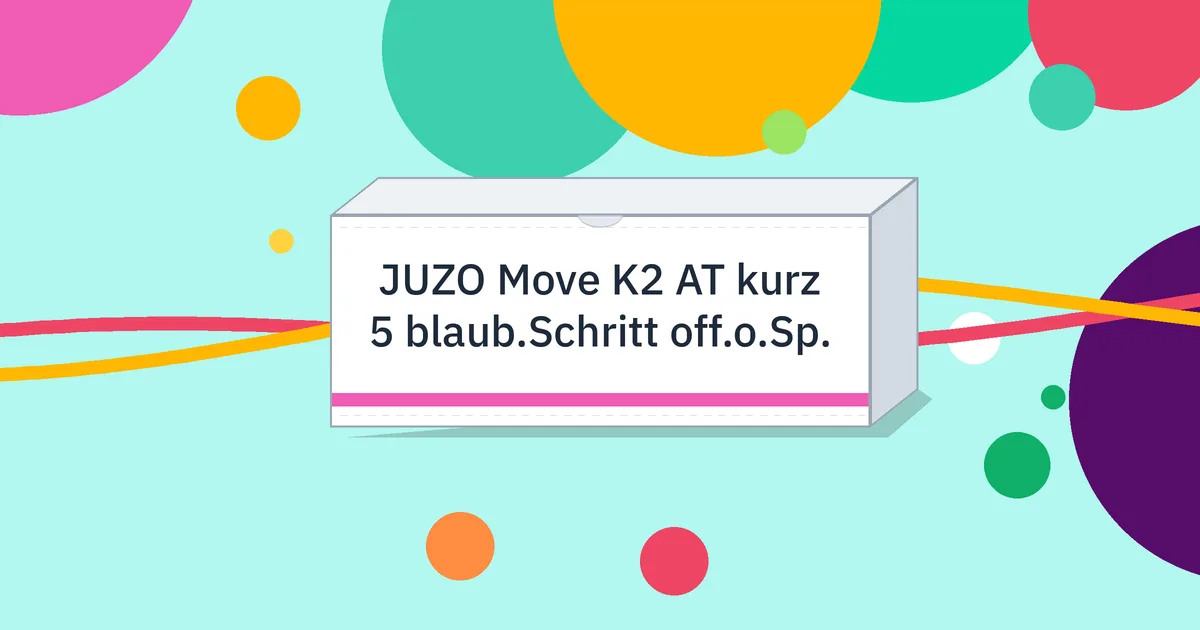 Symbolbild: Packung mit der Aufschrift JUZO Move K2 AT kurz 5 blaub.Schritt off.o.Sp. (PZN 20676024) – Verfügbarkeit und Bezug in Apotheken in Frankfurt am Main