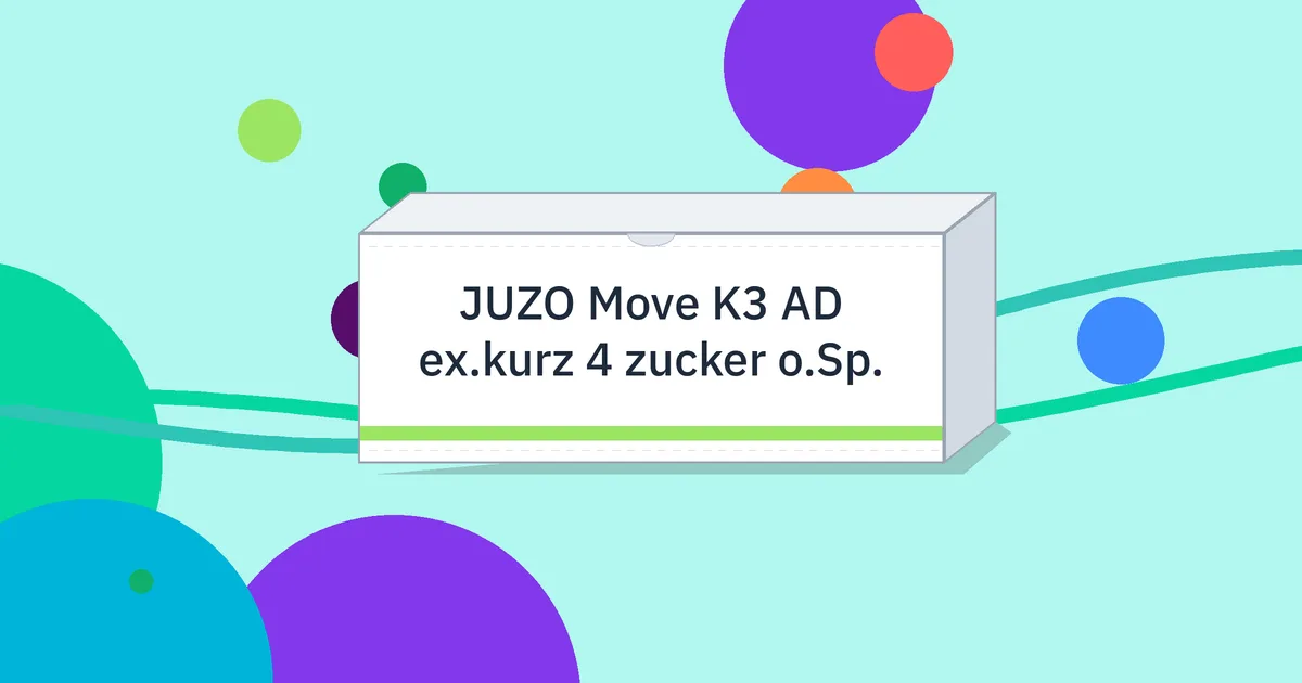 Symbolbild: Packung mit der Aufschrift JUZO Move K3 AD ex.kurz 4 zucker o.Sp. (PZN 18569835) – Verfügbarkeit und Bezug in Apotheken in Frankfurt am Main