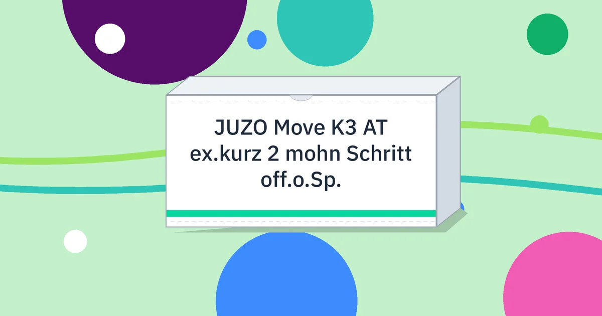 Symbolbild: Packung mit der Aufschrift JUZO Move K3 AT ex.kurz 2 mohn Schritt off.o.Sp. (PZN 20682272) – Verfügbarkeit und Bezug in Apotheken in Frankfurt am Main