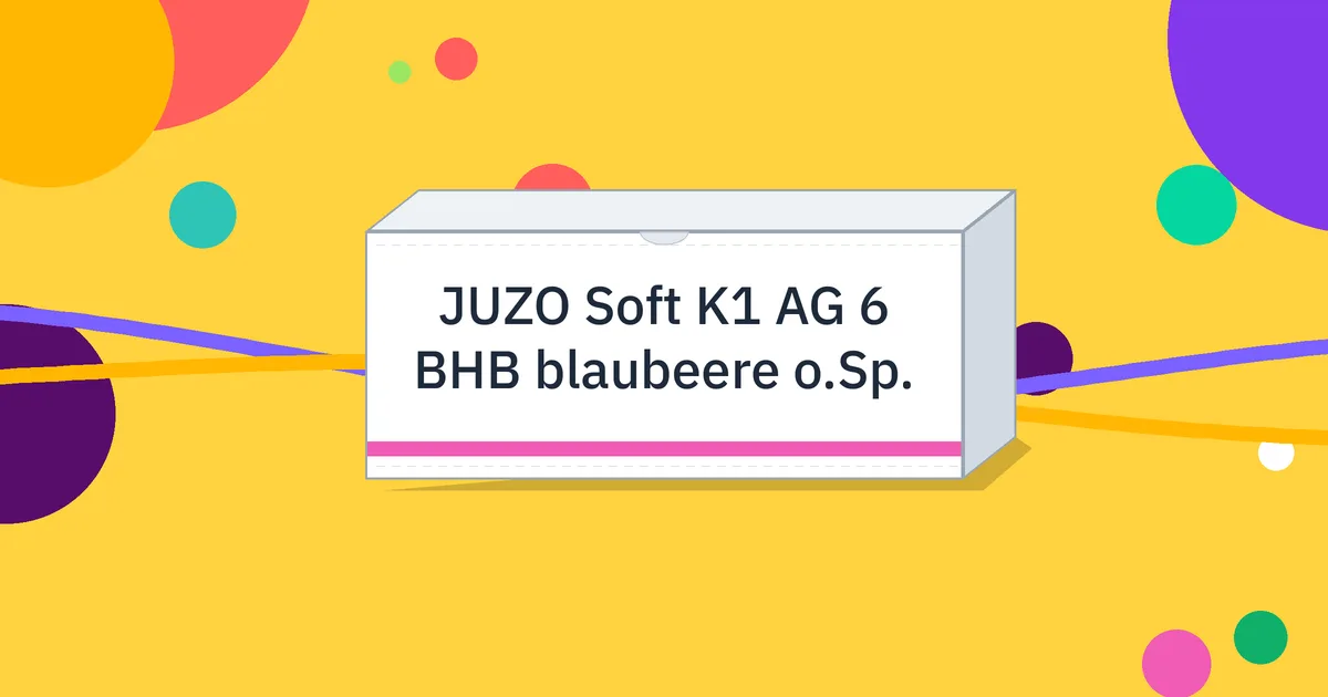Symbolbild: Packung mit der Aufschrift JUZO Soft K1 AG 6 BHB blaubeere o.Sp. (PZN 14821663) – Verfügbarkeit und Bezug in Apotheken in Frankfurt am Main