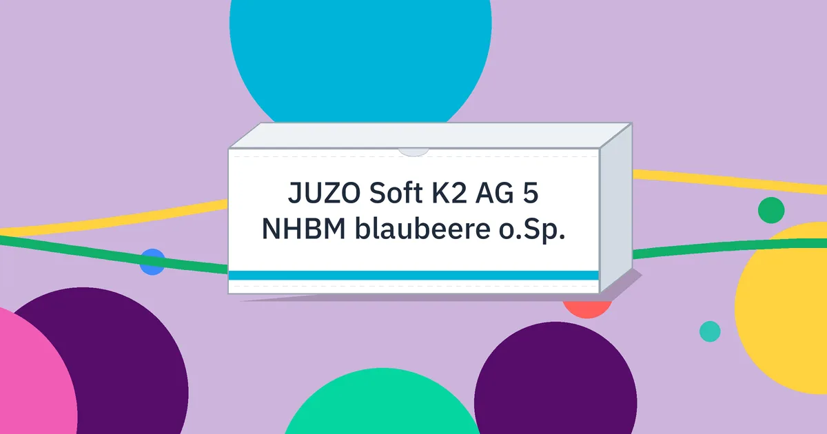 Symbolbild: Packung mit der Aufschrift JUZO Soft K2 AG 5 NHBM blaubeere o.Sp. (PZN 15019181) – Verfügbarkeit und Bezug in Apotheken in Frankfurt am Main