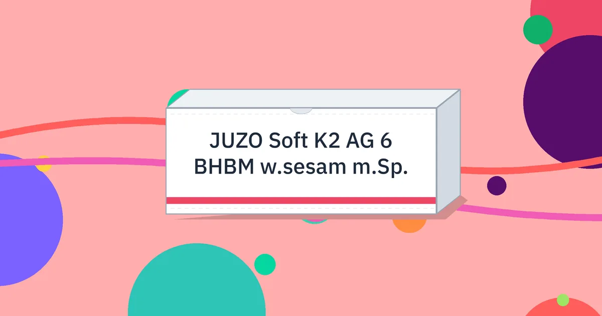 Symbolbild: Packung mit der Aufschrift JUZO Soft K2 AG 6 BHBM w.sesam m.Sp. (PZN 14866855) – Verfügbarkeit und Bezug in Apotheken in Frankfurt am Main