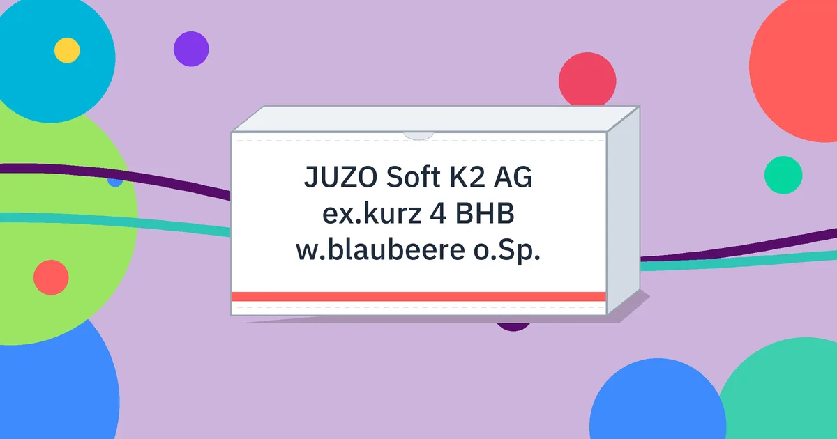 Symbolbild: Packung mit der Aufschrift JUZO Soft K2 AG ex.kurz 4 BHB w.blaubeere o.Sp. (PZN 14844150) – Verfügbarkeit und Bezug in Apotheken in Frankfurt am Main