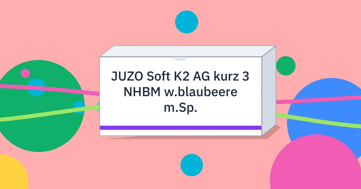 Symbolbild: Packung mit der Aufschrift JUZO Soft K2 AG kurz 3 NHBM w.blaubeere m.Sp. (PZN 15020155) – Verfügbarkeit und Bezug in Apotheken in Frankfurt am Main