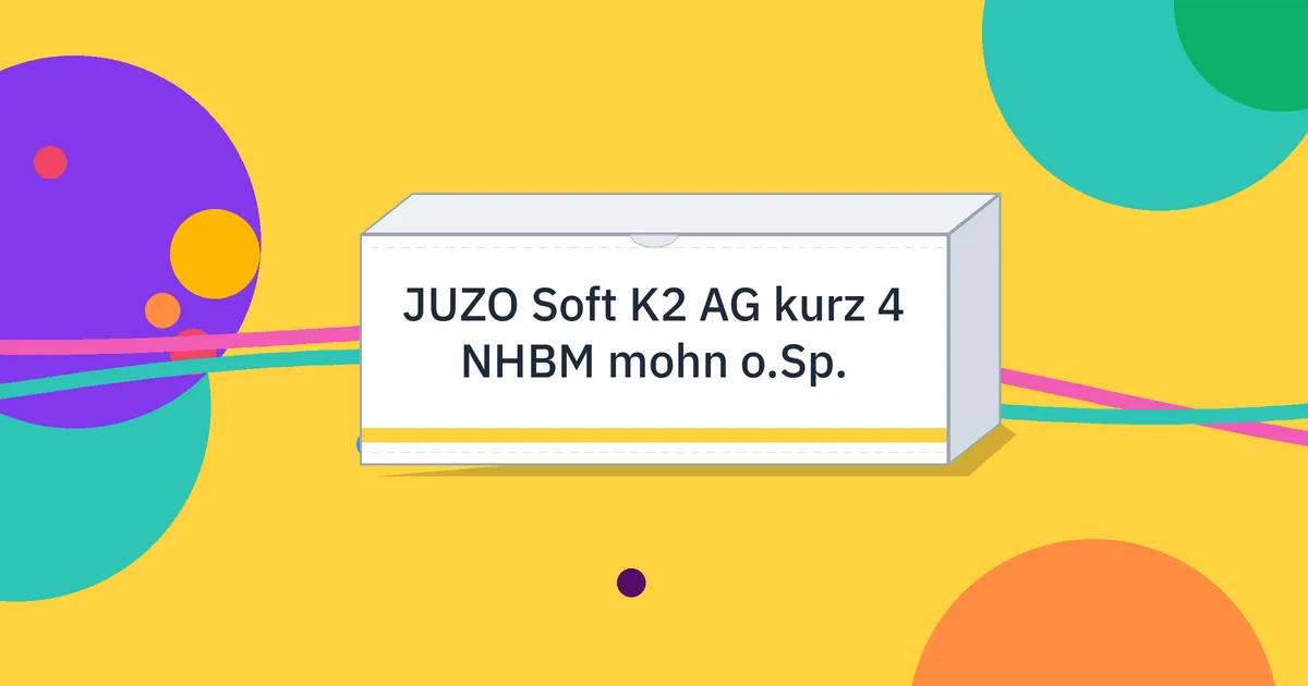 Symbolbild: Packung mit der Aufschrift JUZO Soft K2 AG kurz 4 NHBM mohn o.Sp. (PZN 14997528) – Verfügbarkeit und Bezug in Apotheken in Frankfurt am Main