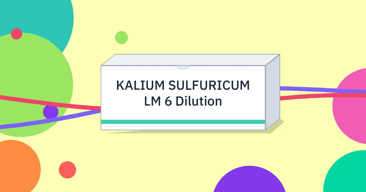 Symbolbild: Packung mit der Aufschrift KALIUM SULFURICUM LM 6 Dilution (PZN 09429992) – Verfügbarkeit und Bezug in Apotheken in Frankfurt am Main