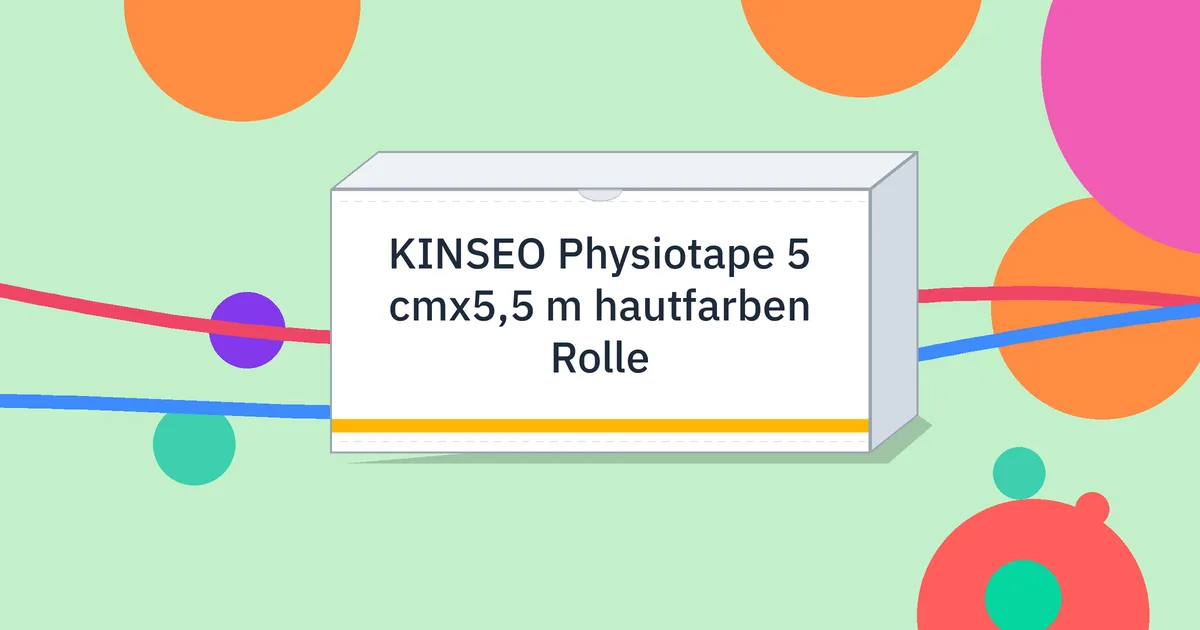 Symbolbild: Packung mit der Aufschrift KINSEO Physiotape 5 cmx5,5 m hautfarben Rolle (PZN 04986251) – Verfügbarkeit und Bezug in Apotheken in Frankfurt am Main