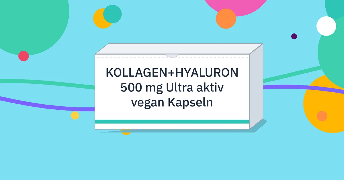Symbolbild: Packung mit der Aufschrift KOLLAGEN+HYALURON 500 mg Ultra aktiv vegan Kapseln (PZN 20927041) – Verfügbarkeit und Bezug in Apotheken in Frankfurt am Main
