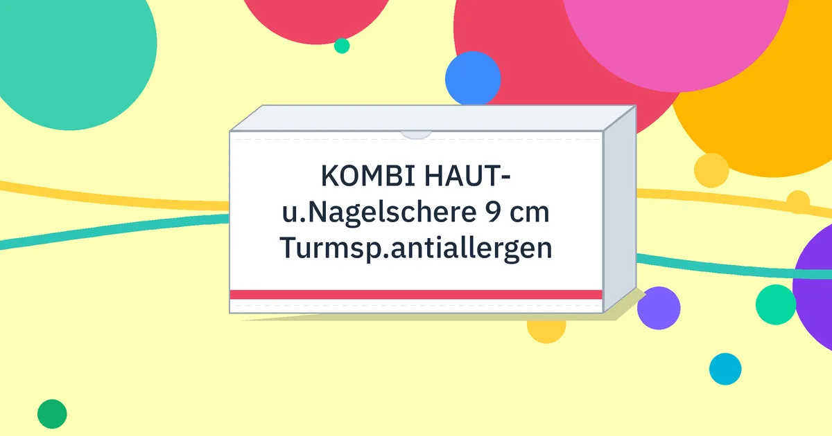 Symbolbild: Packung mit der Aufschrift KOMBI HAUT- u.Nagelschere 9 cm Turmsp.antiallergen (PZN 20624180) – Verfügbarkeit und Bezug in Apotheken in Frankfurt am Main